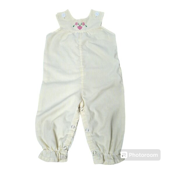 Vintage | One Pieces | Vintage 8s 90s Pastel Yellow Striped Pink Heart ...